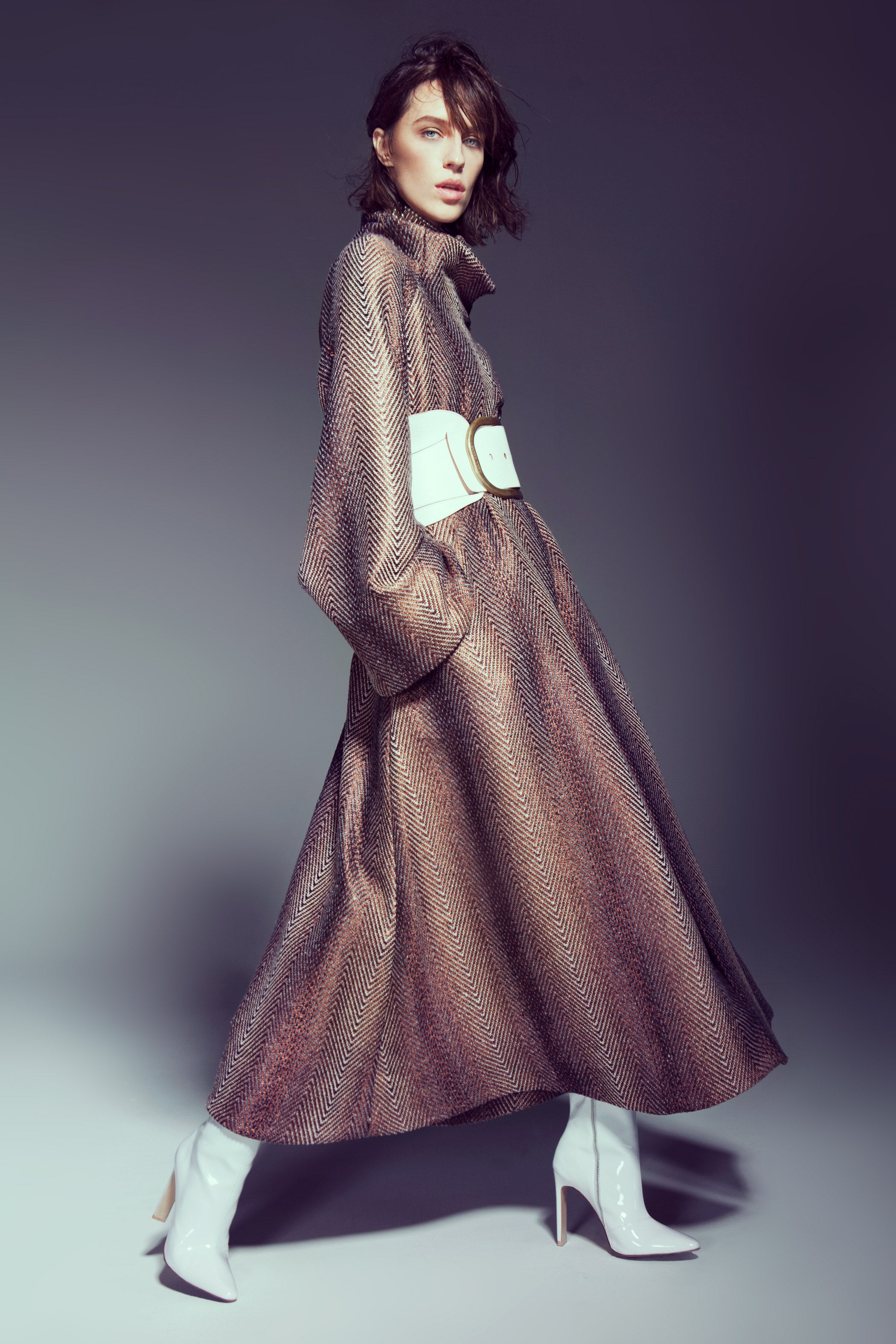 Copper Chevron Pattern Long Coat – MUCCIOLO